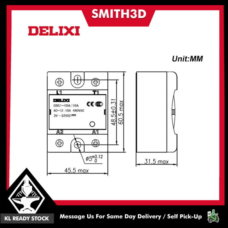 DELIXI DC-AC / DC-DC 40A Solid State Relay | Smith3D Malaysia