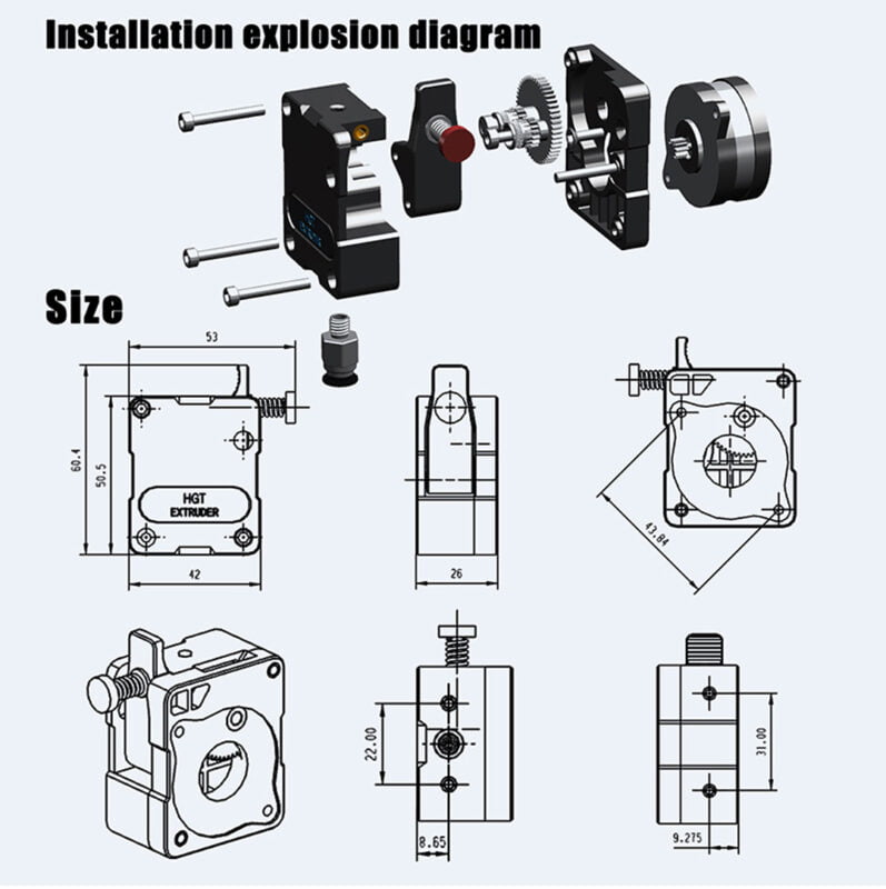 Haldis 3D HGT Extruder Integrated Dual Gear Feeder - Smith3D Malaysia